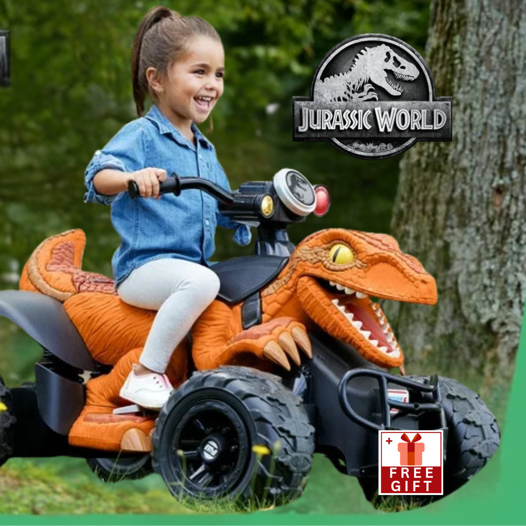 12V Power Wheels Jurassic World Dino Racer Battery-Powered Ride-On ATV ...