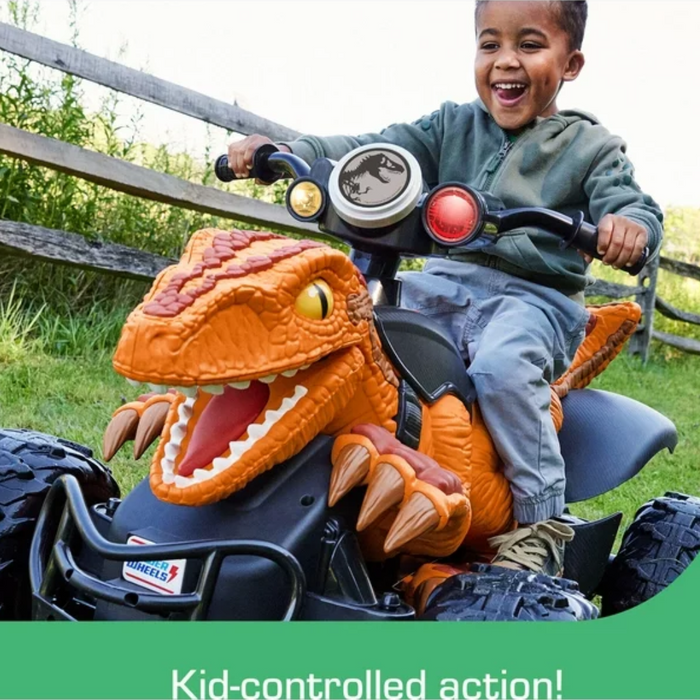 12V Power Wheels Jurassic World Dino Racer Battery-Powered Ride-On ATV ...