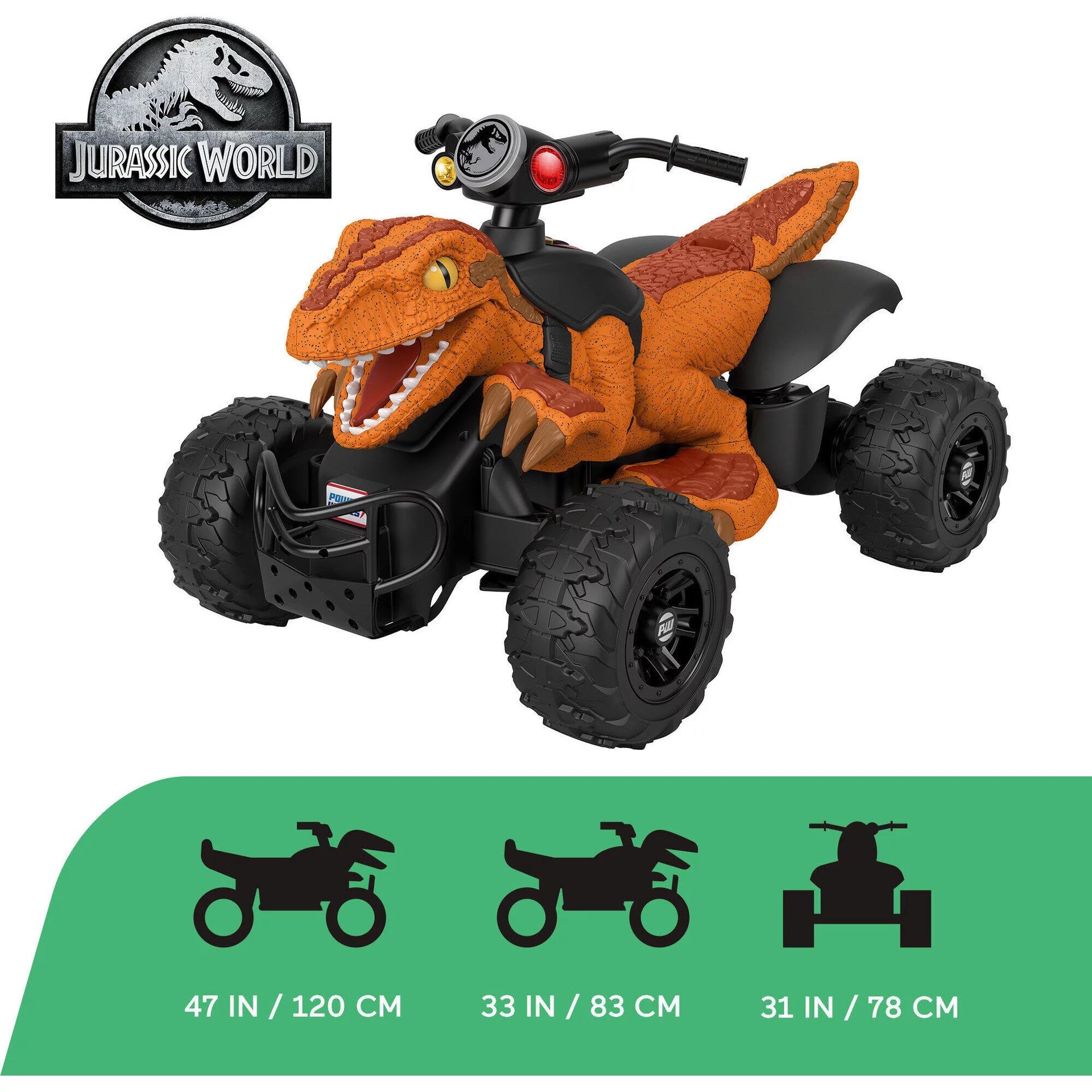 12V Power Wheels Jurassic World Dino Racer Battery-Powered Ride-On ATV ...